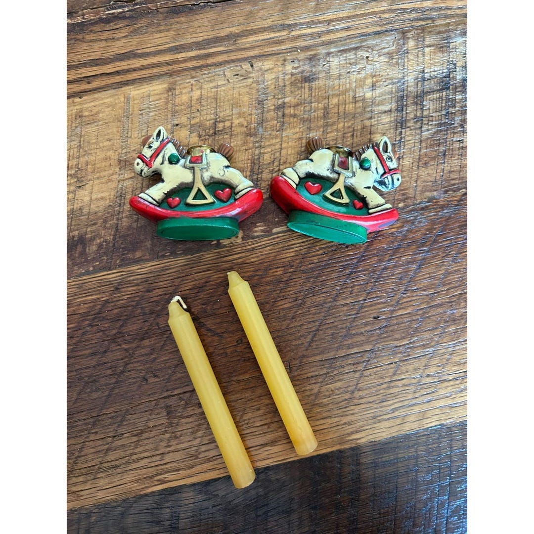 Vintage Rocking Horse Candle Holders - Set of 2 Hand-painted With ...