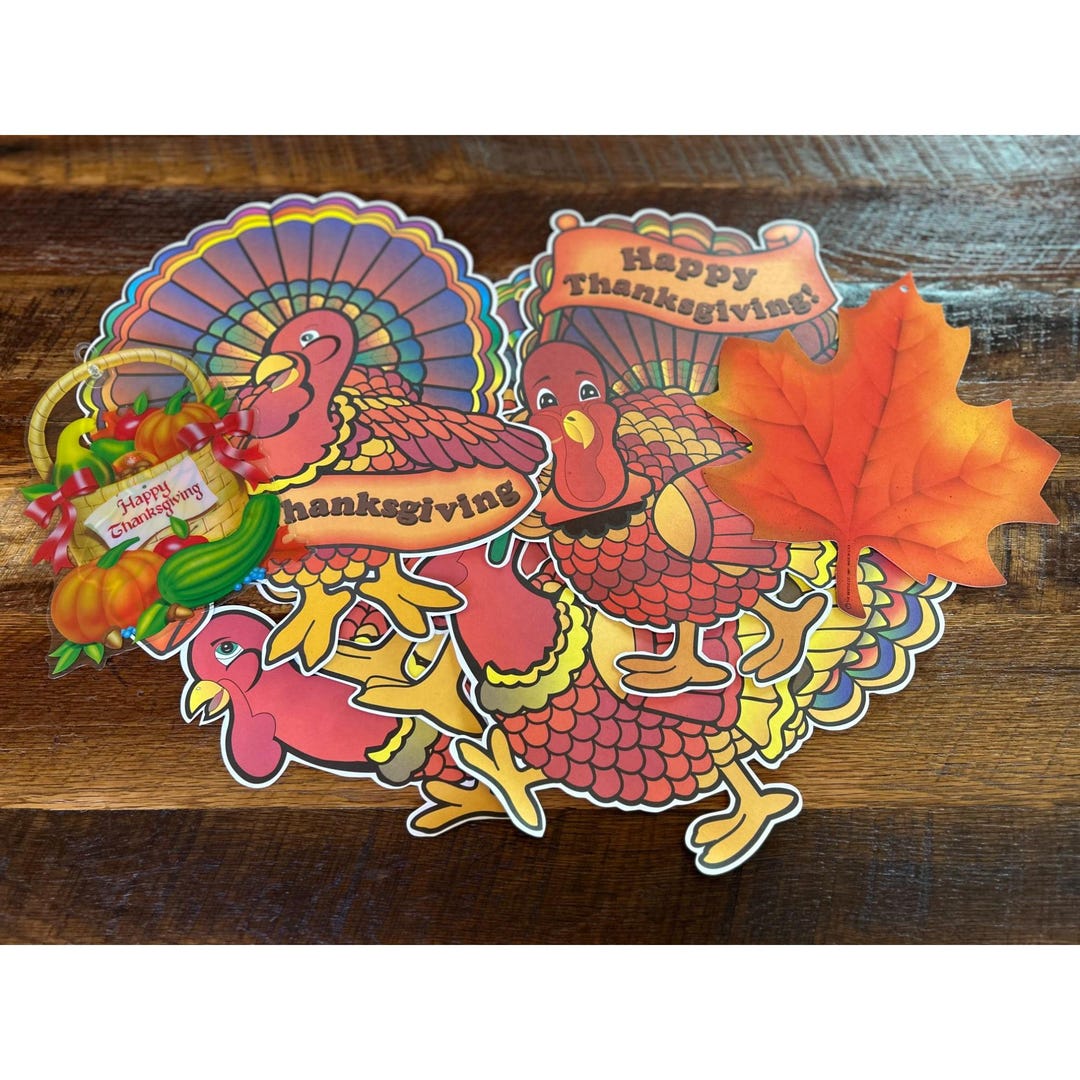 Vintage 1980's Thanksgiving Turkey Window Wall Decor Set of 7 - Etsy