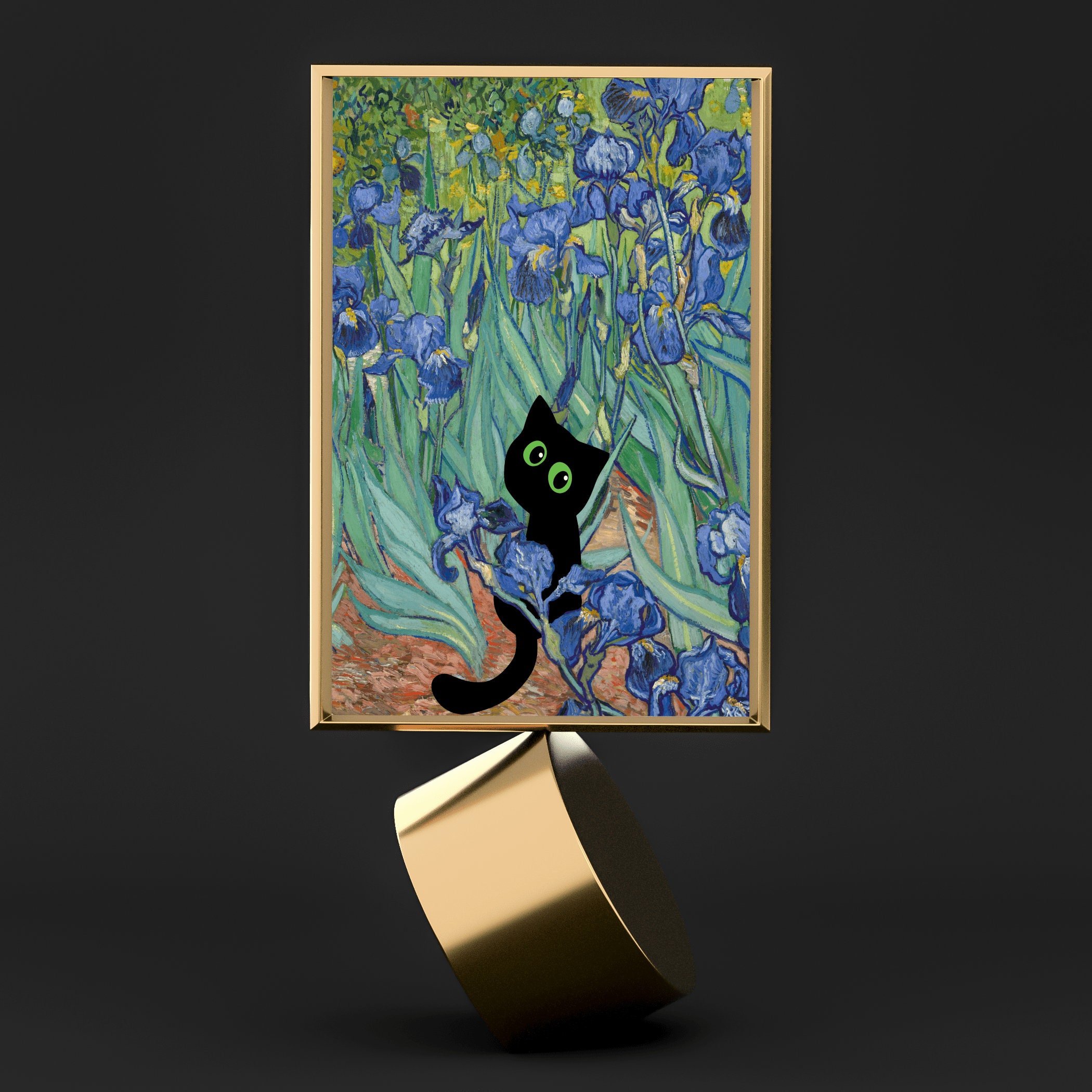 Iris Cat Vincent Van Gogh Poster, Vintage Painting, Black Cat Funny ...