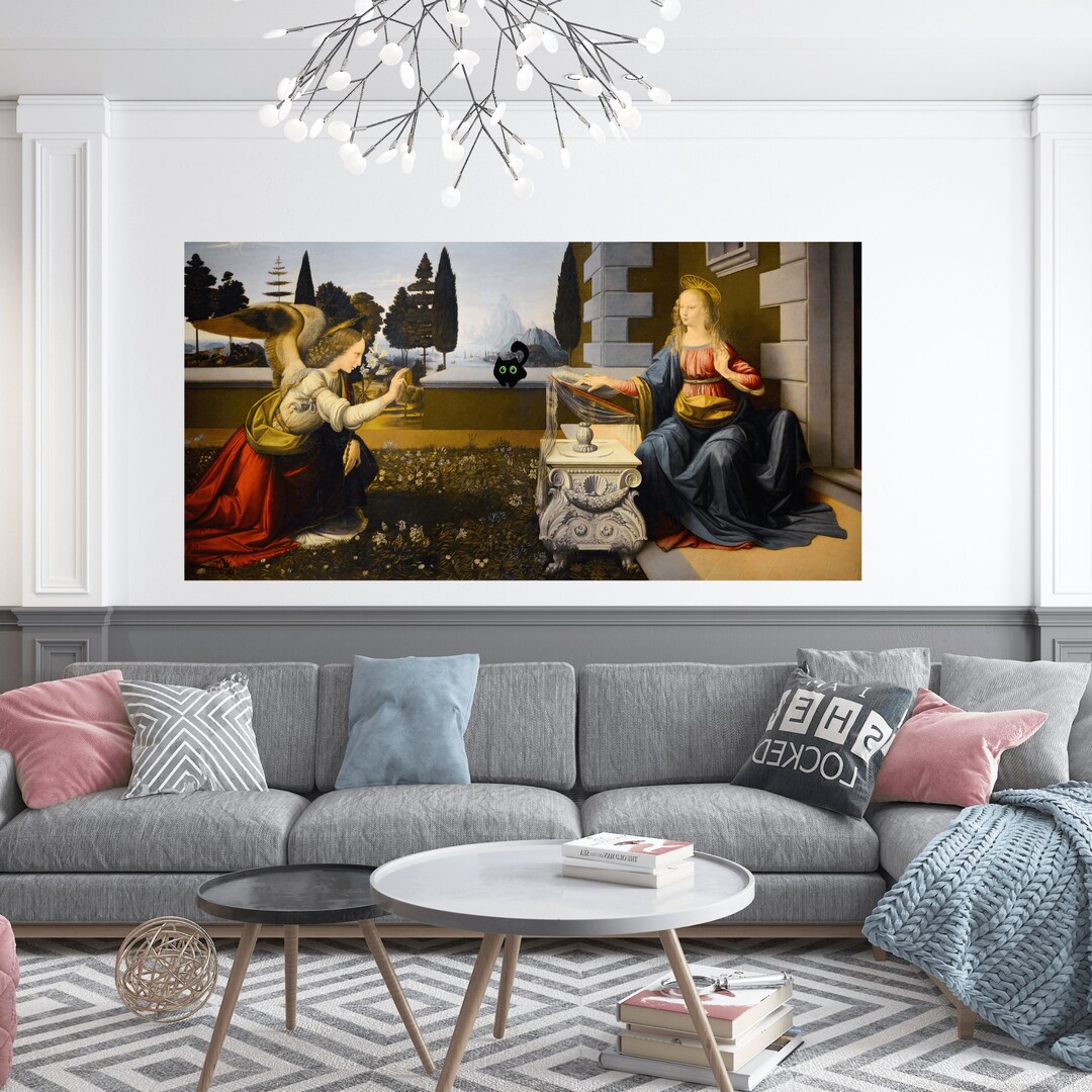 The Annunciation Landscape Cat Print, Leonardo Da Vinci, Famous ...