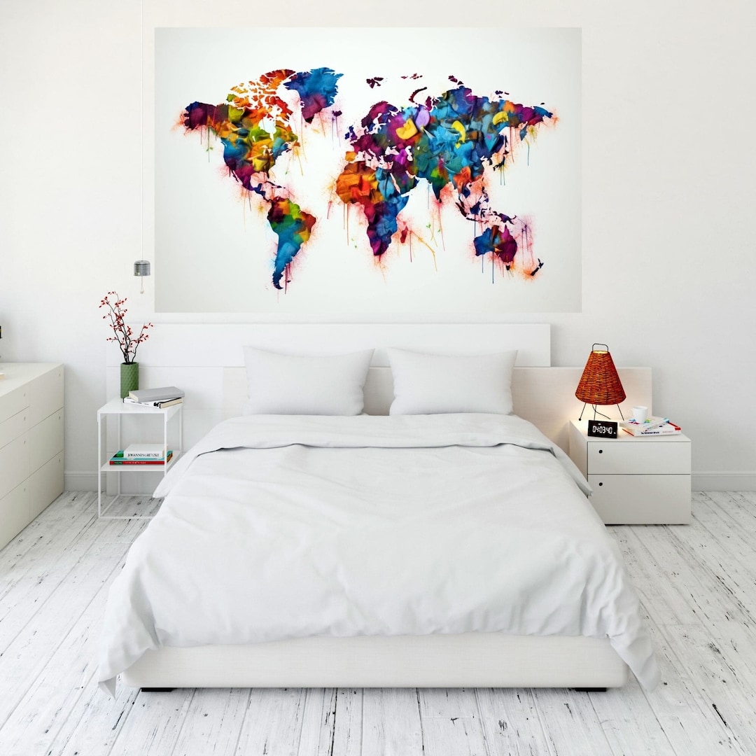 World Map Poster Modern Wall Art Print Exclusive World Map Wall Art ...