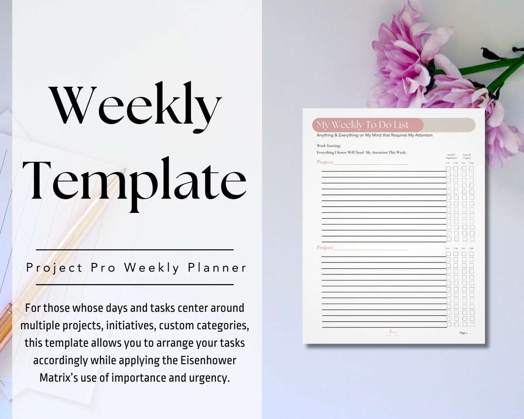 Project Pro Weekly Planner printable Template Dusty Rose - Etsy