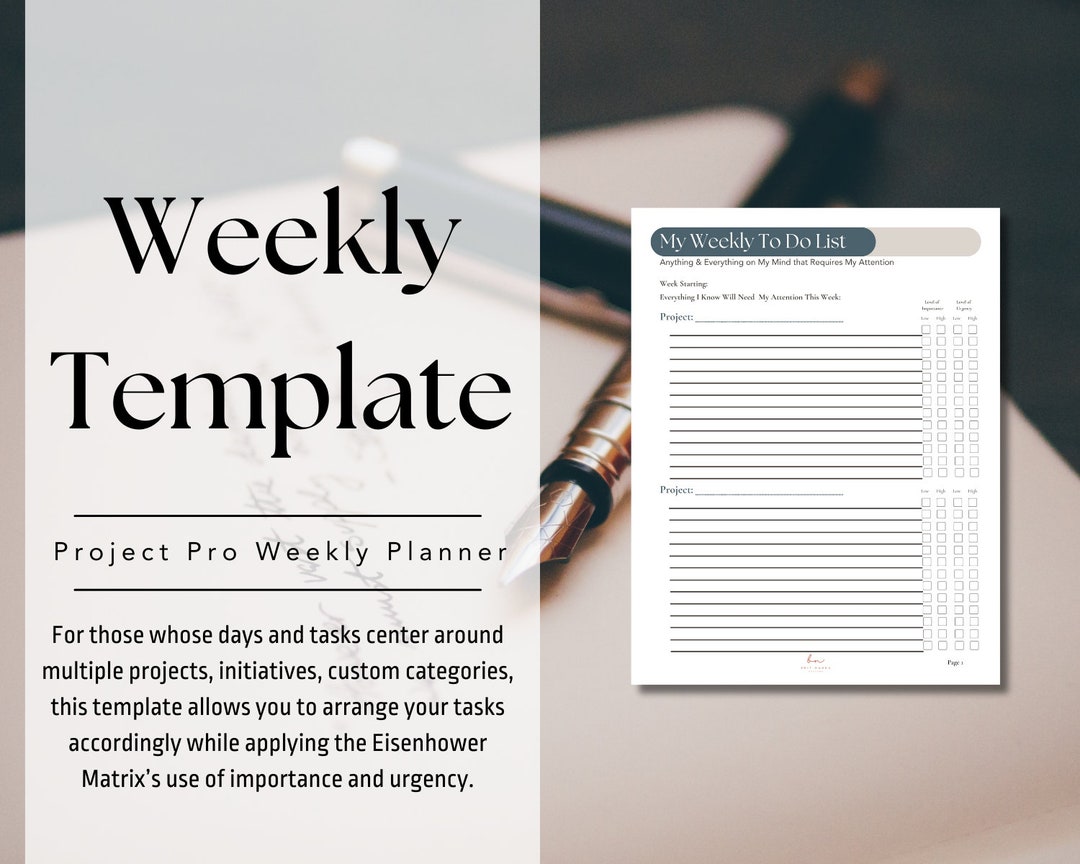 Project Pro Weekly Planner printable Template Slate - Etsy