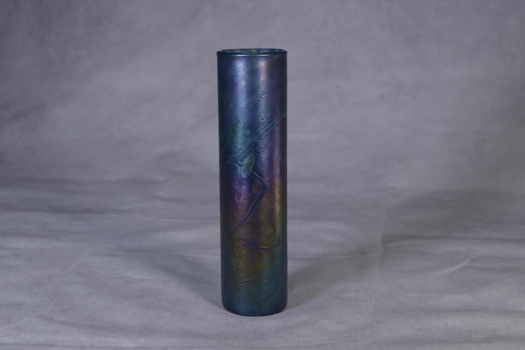 Iridescent Glass Tube Vase in the Style of LOETZ Signed 1960's - Etsy