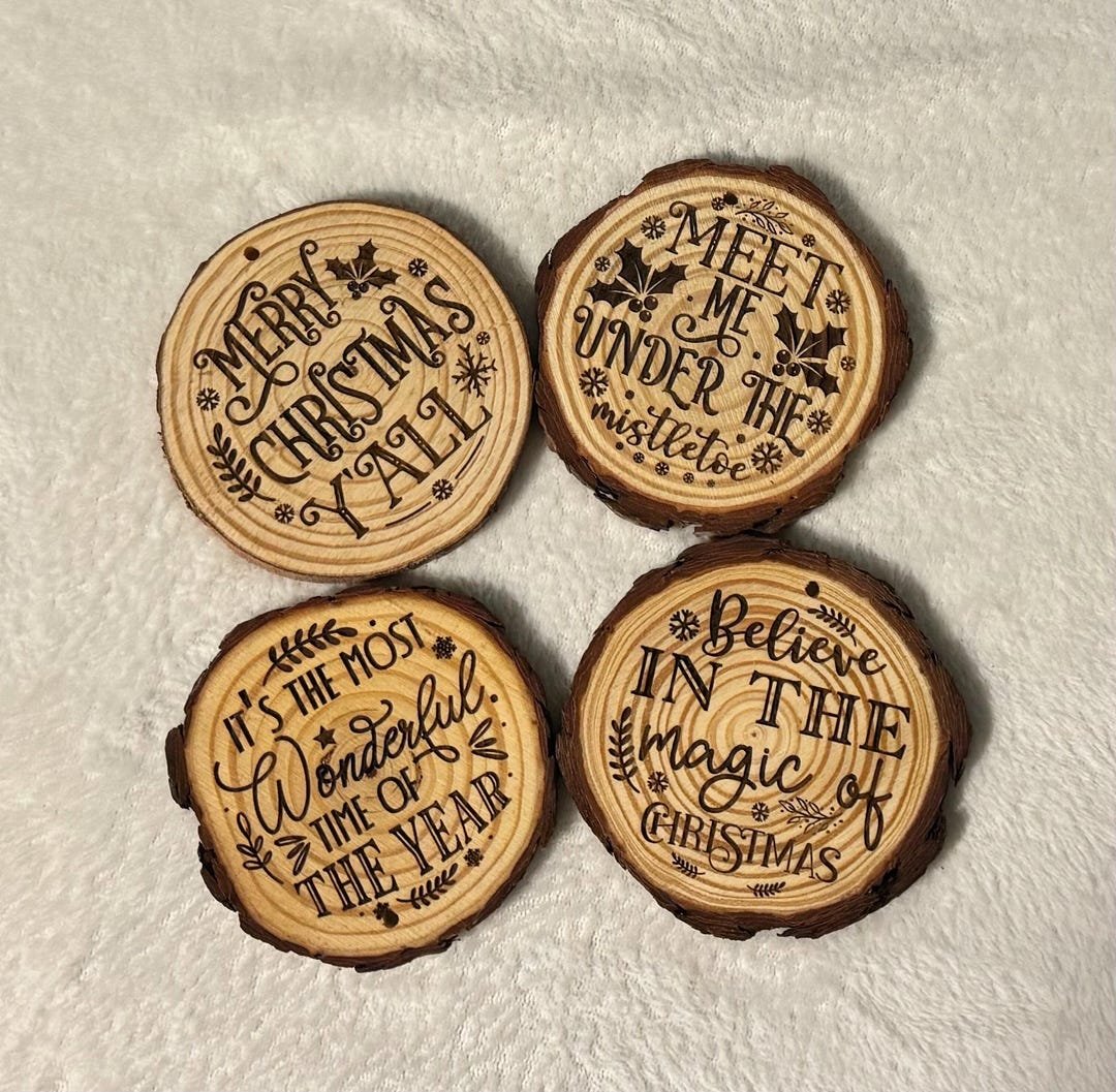 Rustic Wood Slice Coasters, Set of Four Coasters, Live Edge Wood ...