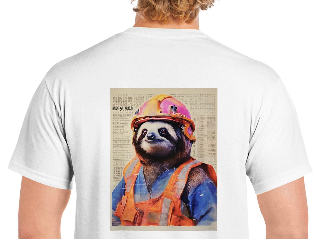 Sloth Construction Worker T-shirt Funny Road Works Print Unisex 100% ...