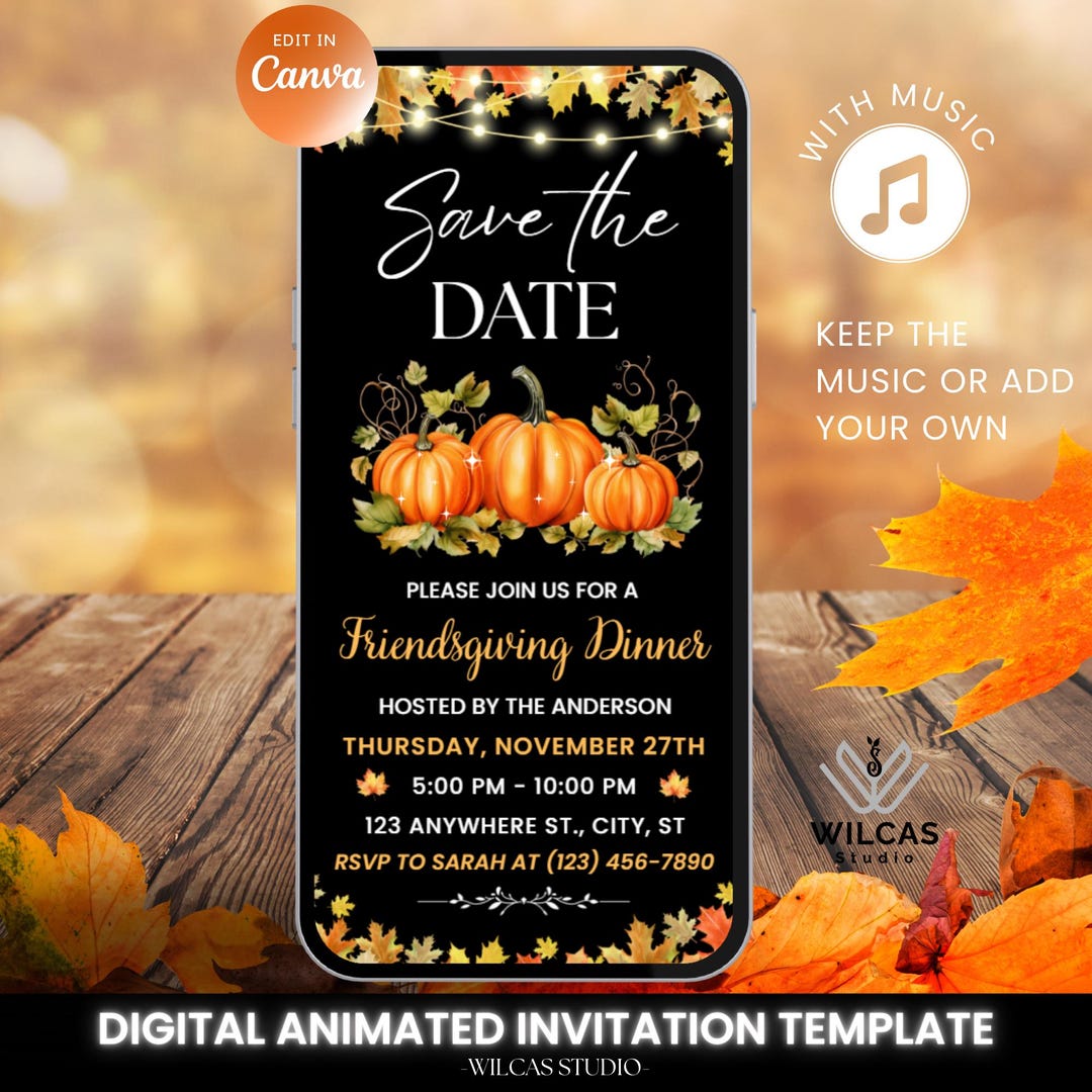 Save the Date Animated Invitation With Music, Friendsgiving or ...