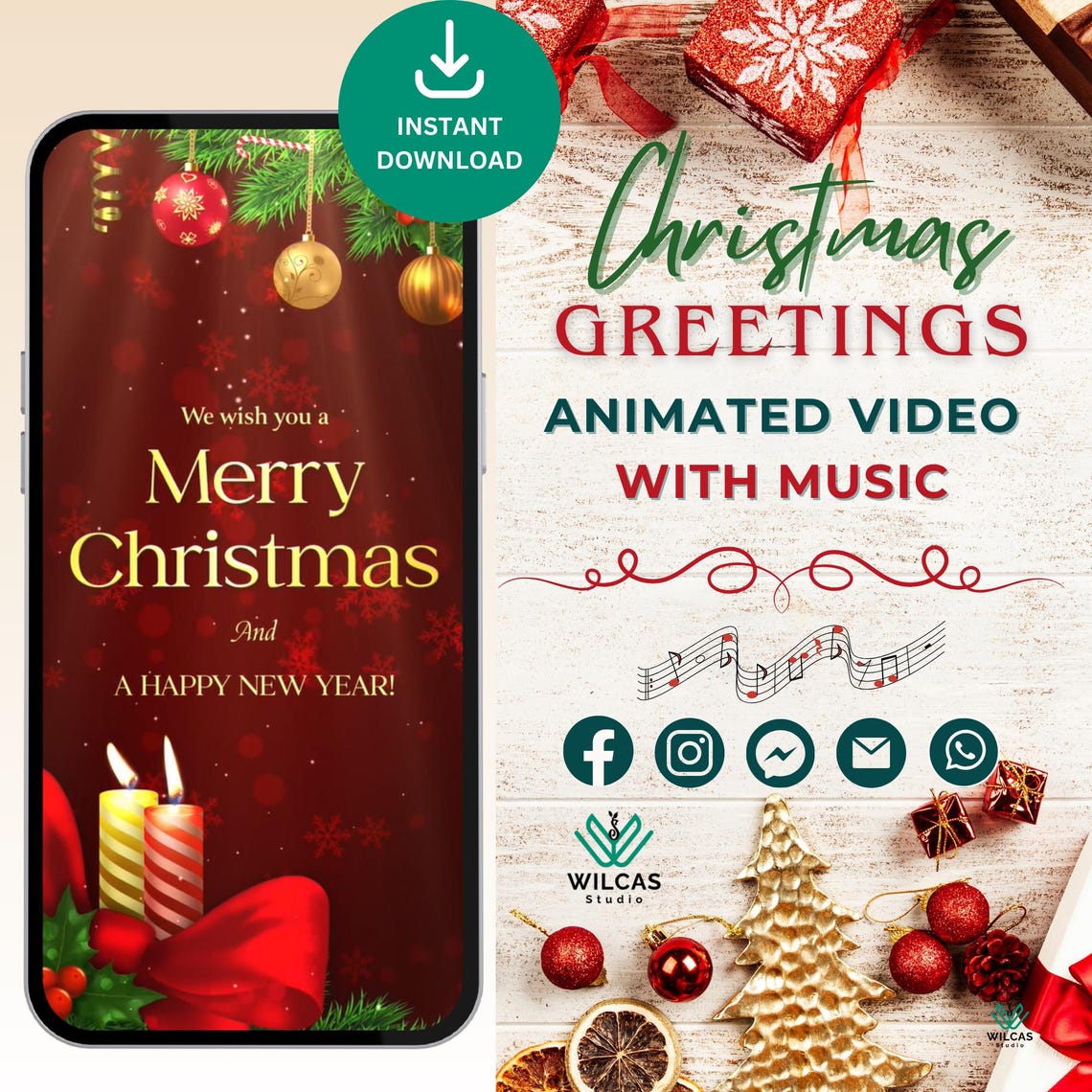 Merry Christmas Greeting Video With Music, Digital Christmas Card ...