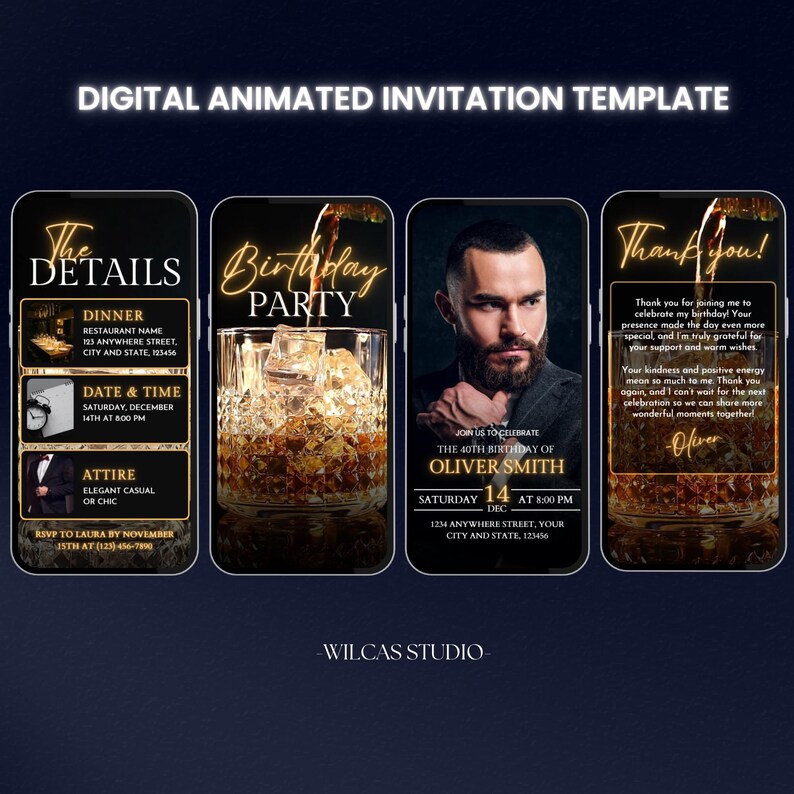 Editable Whiskey-themed Birthday Party Invitation With Music, Digital ...