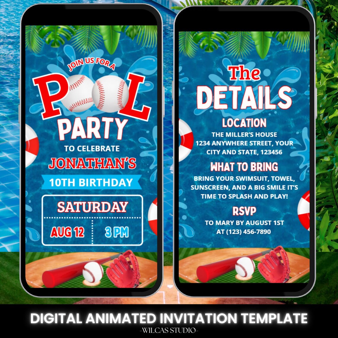 Baseball Pool Party Birthday Video Invitation With Music, Animated ...