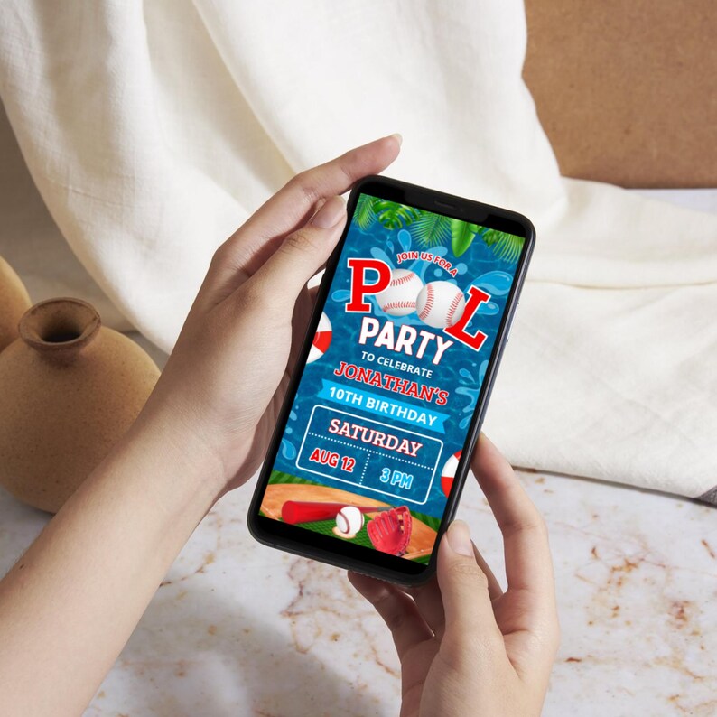 Baseball Pool Party Birthday Video Invitation With Music, Animated ...