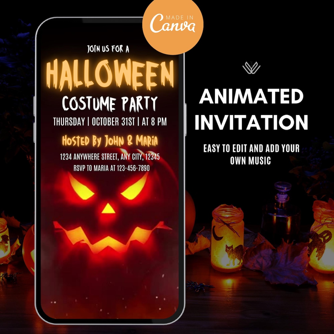 Editable Scary Pumpkin Party Invitation, Halloween Costume Party Invite ...
