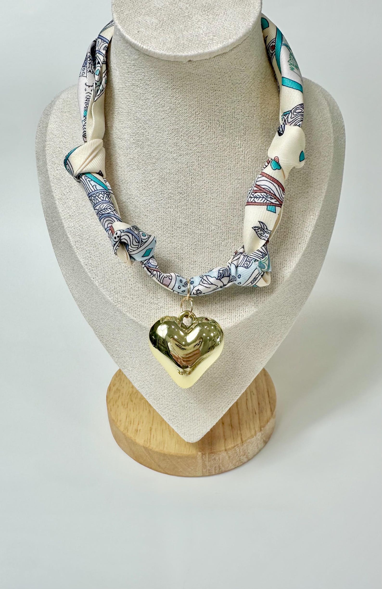 Silk Knotted Scarf Bandana, Charm Pendant Necklace. Adjustable Tie ...