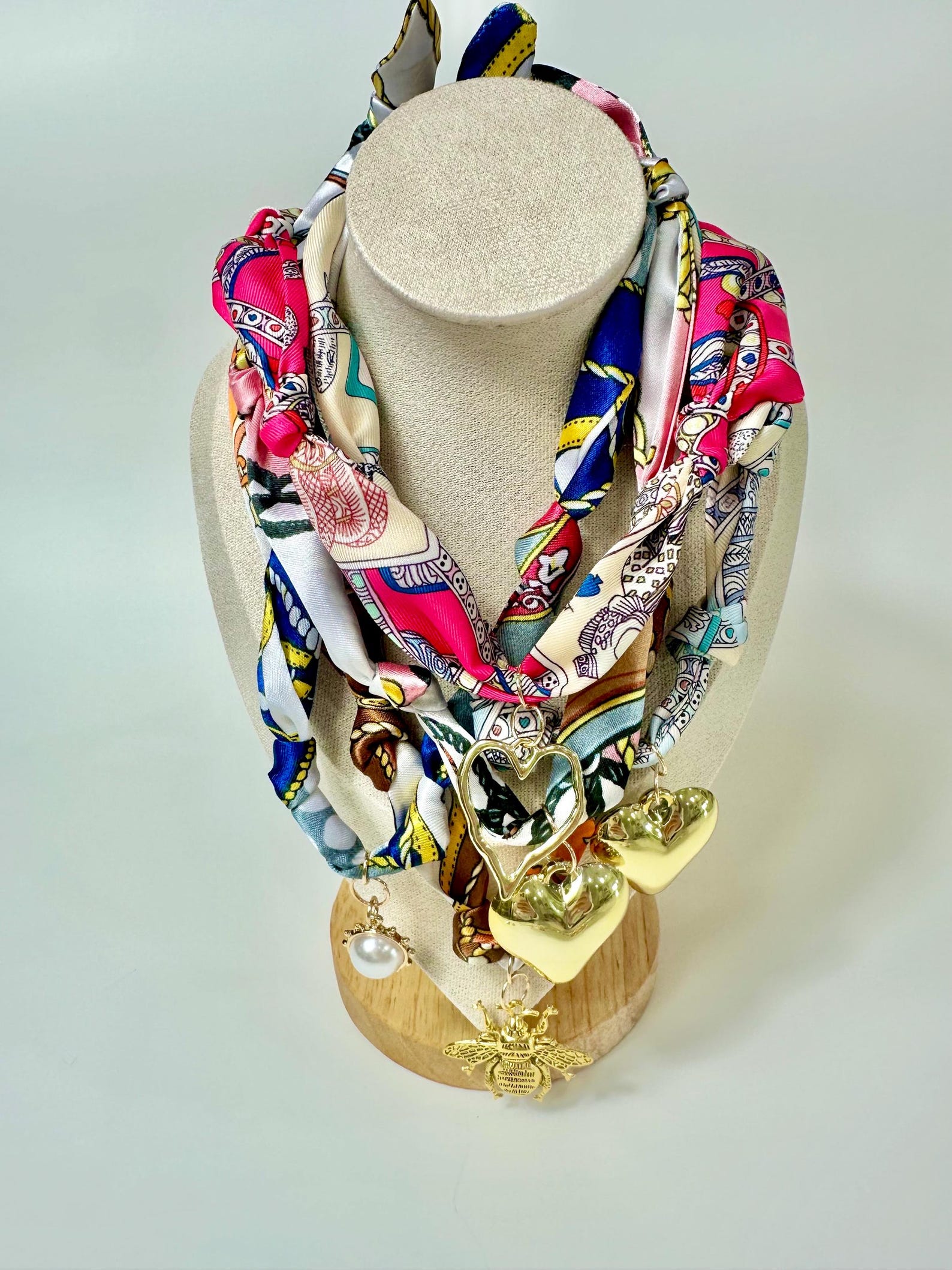 Orange Silk Knotted Scarf Bandana, Gold Compass Charm Pendant Necklace ...