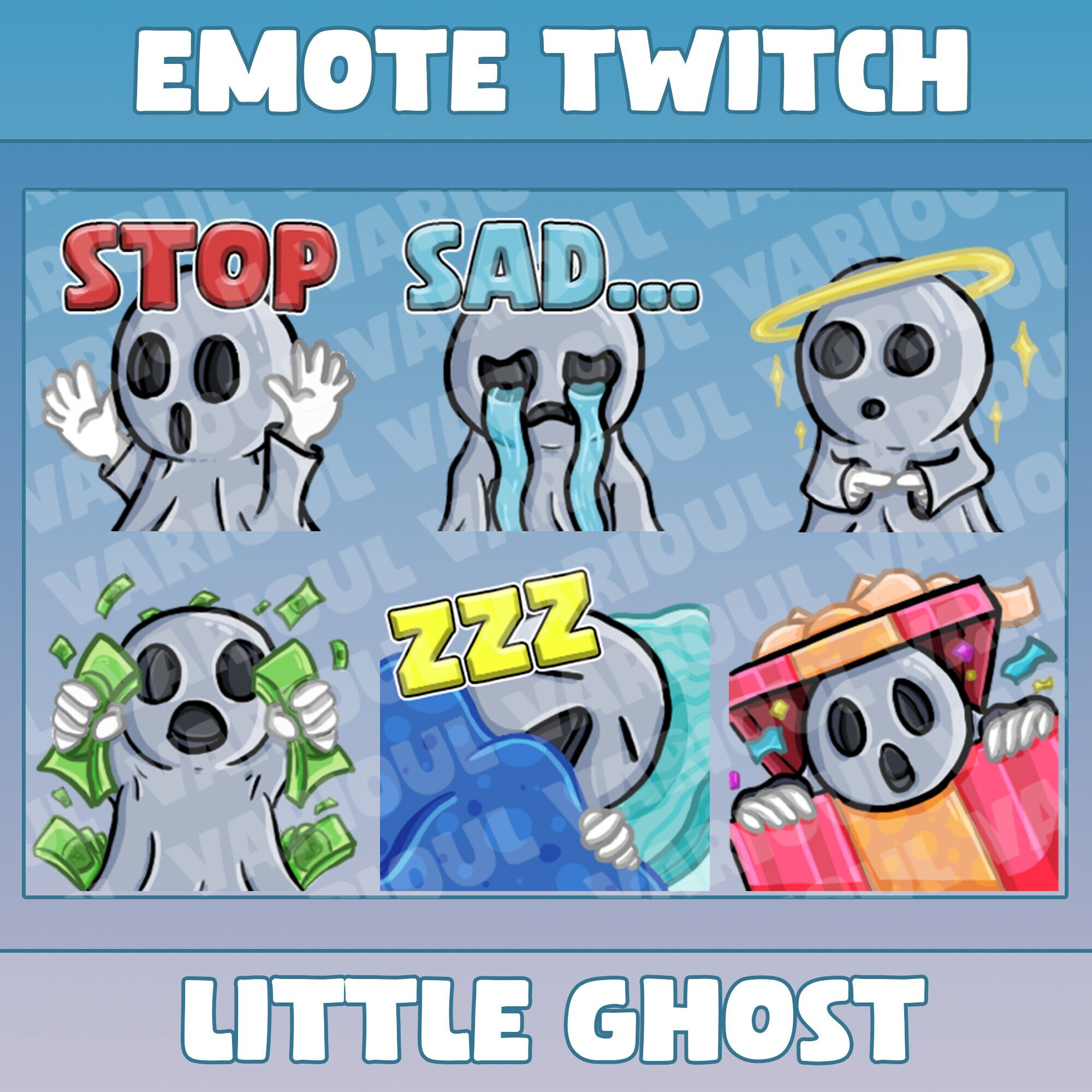 TWITCH EMOTE / Little Ghost Emote / PACK #1 (stop - Sad - Please - Gift ...