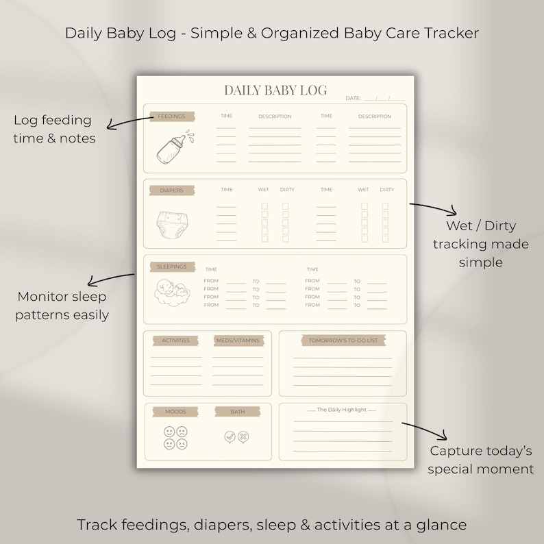 Minimal Baby Daily Log – Monthly Tracker, Polaroid Photo Space (digital ...