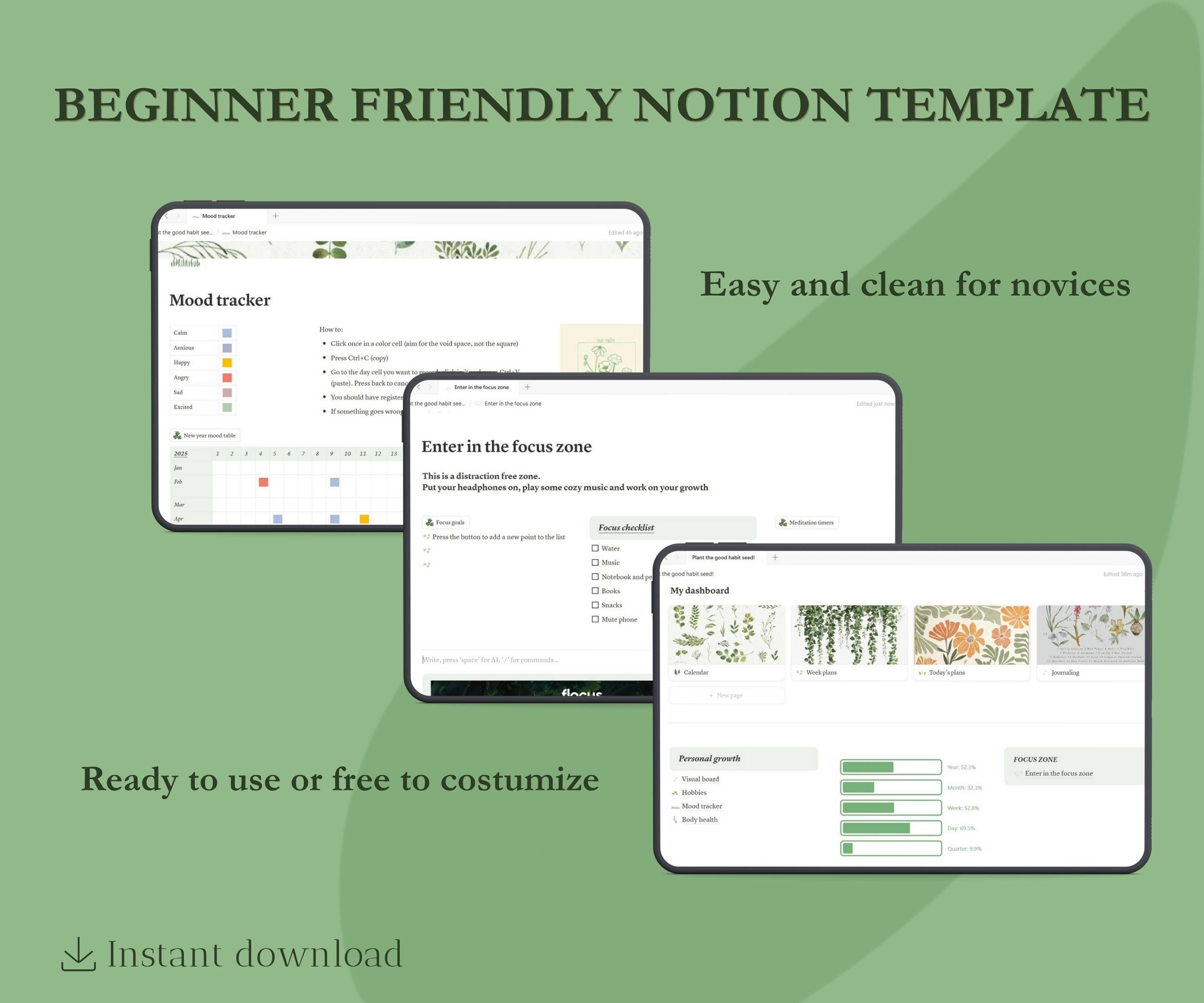 Easy Notion Digital Template - Botanical Template Notion Planner for ...