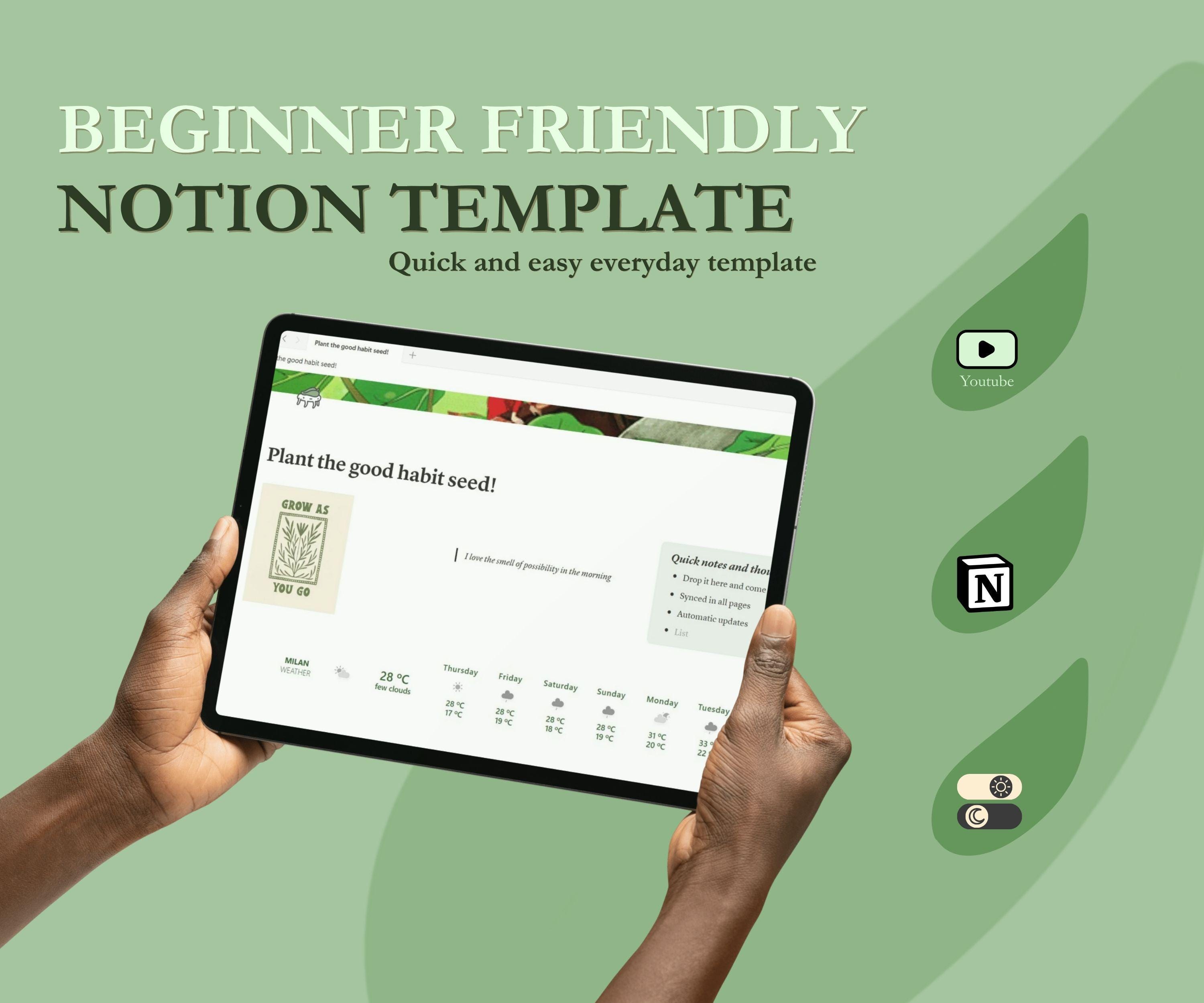 Easy Notion Digital Template - Botanical Template Notion Planner for ...