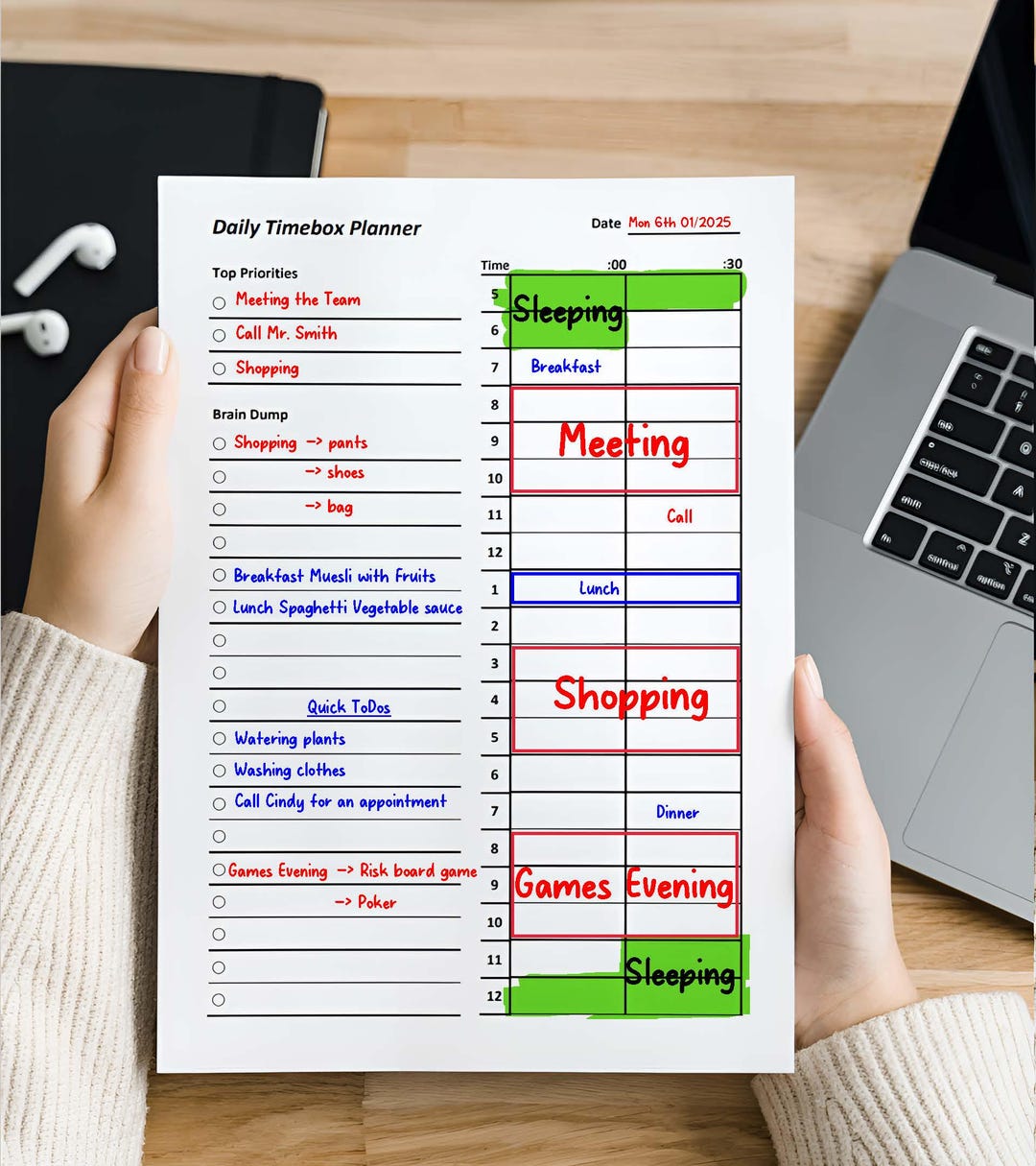 Digital Daily Timebox Planner Prepared for Printing in PDF - Time Block ...