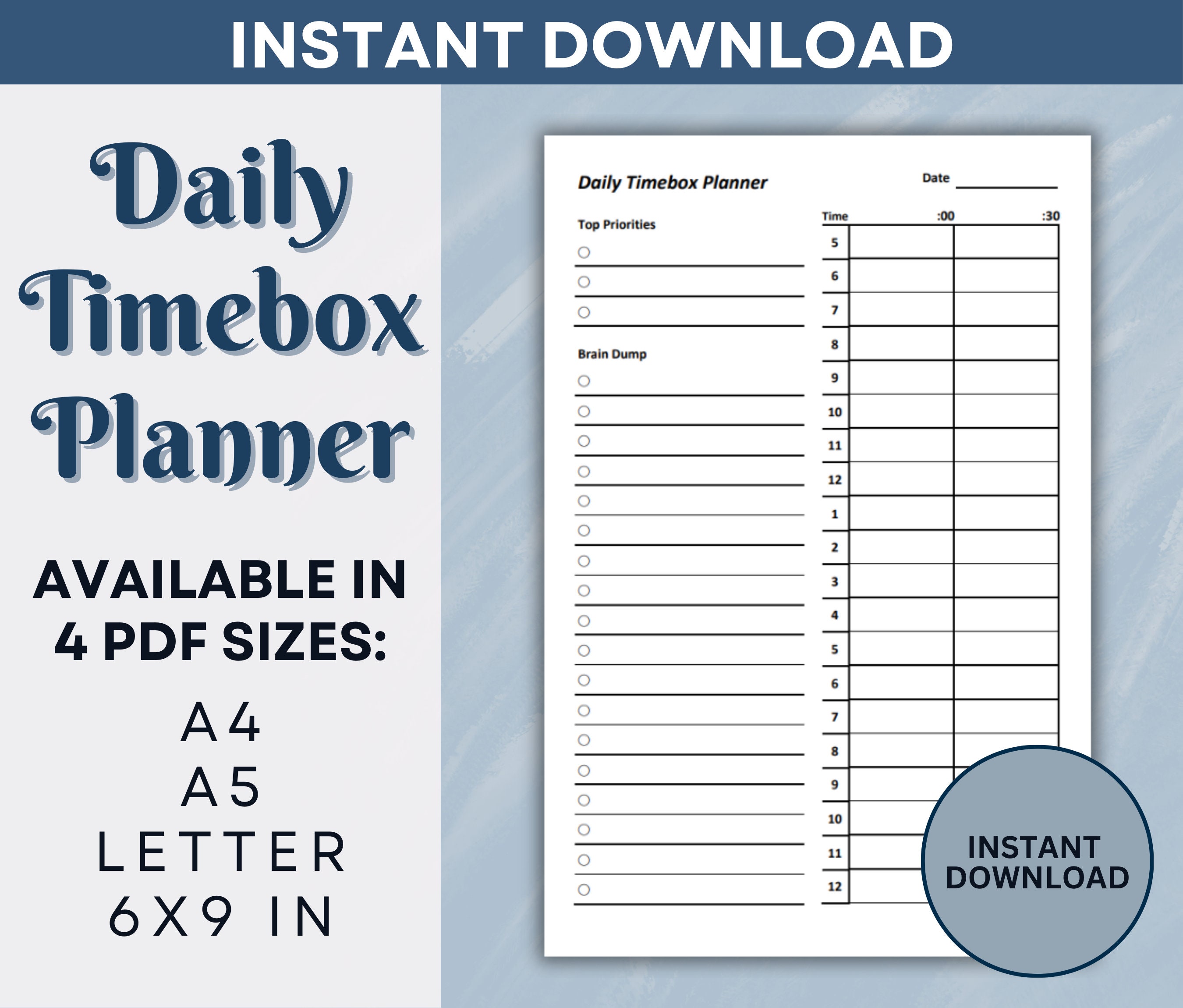 Digital Daily Timebox Planner Prepared for Printing in PDF - Time Block ...