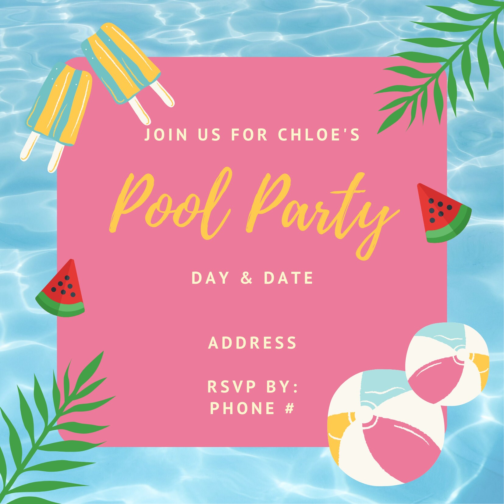Pool Party Invite - 100% Editable - Etsy