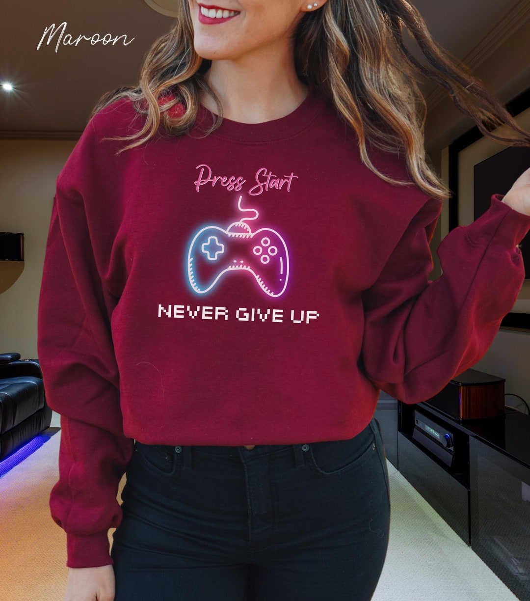 Press Start Gamer Hoodie, Girl Gamer Sweater, Positivity and Gaming ...