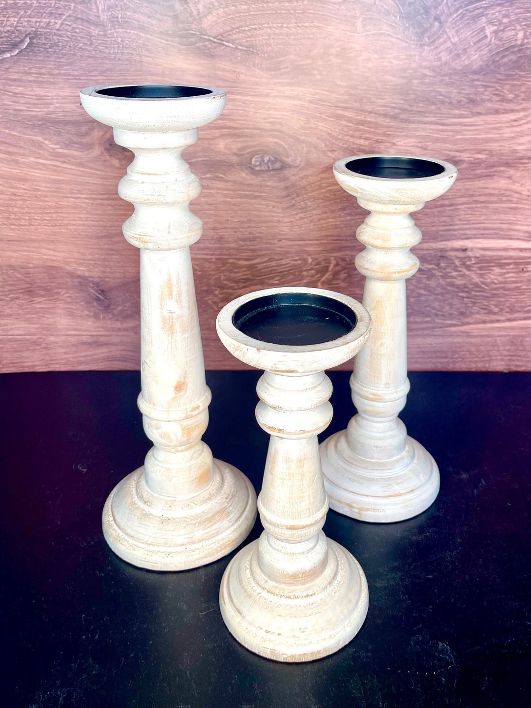 Home Decor Candle Wood Farmhouse Pillars Rustic - Centerpiece Unique 3 ...
