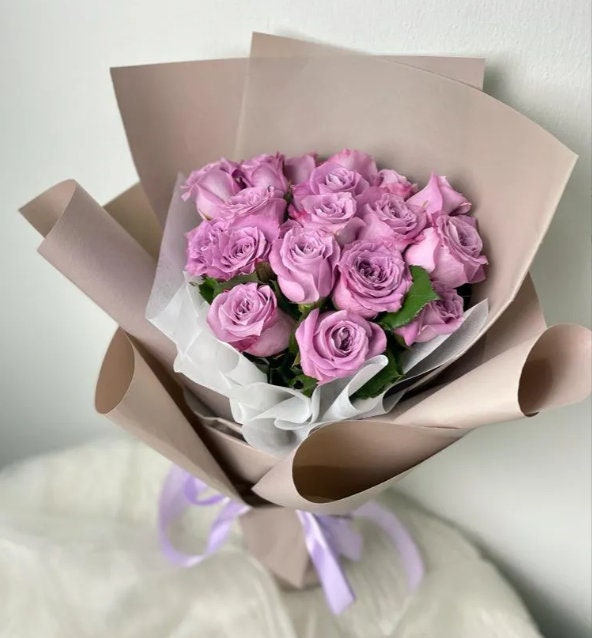 A Dozen Roses Wrapped Bouquet - Flower Delivery - Many Color Choices - Etsy