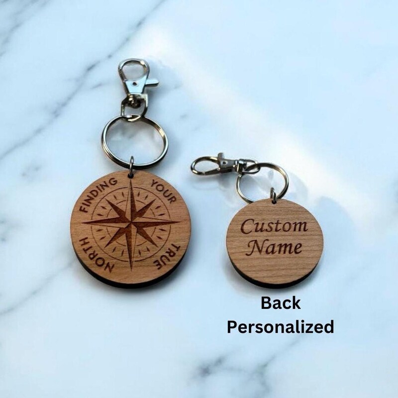 Engraved Compass Keychain - Etsy