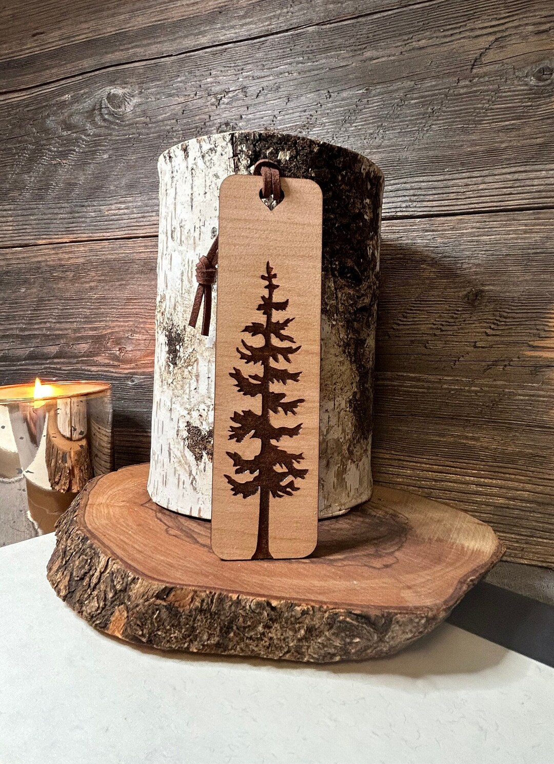 Custom Pine Tree Wooden Bookmark | Laser Engraved | Cherry Wood ...