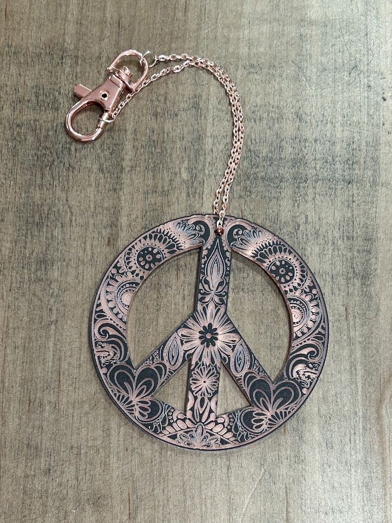 Peace Sign Car Charm Mirrored Acrylic Laser Engraved Car Accessories ...