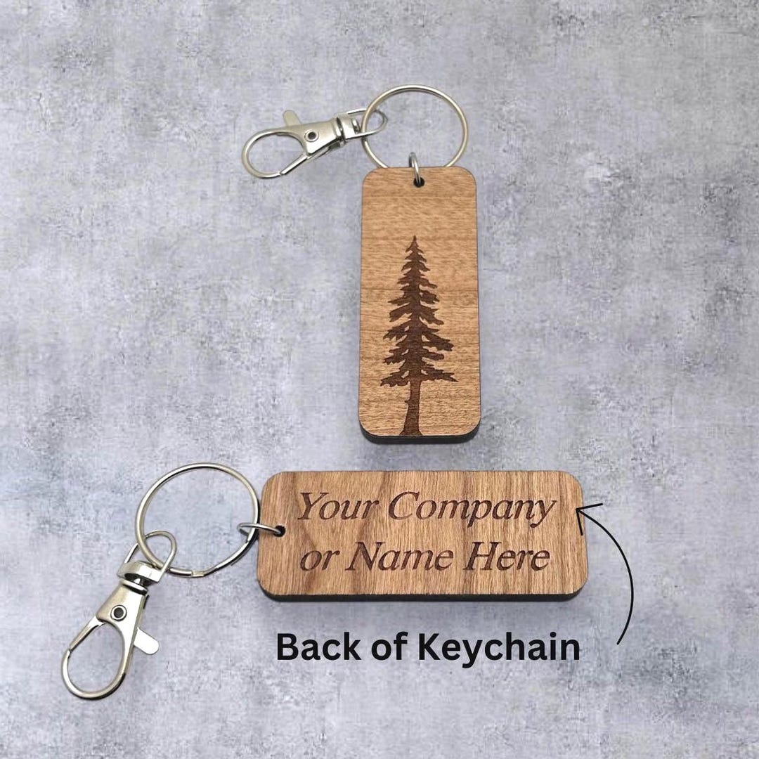 Custom Name Forest Tree Keychain, Personalized Gift, Cherry Wood ...