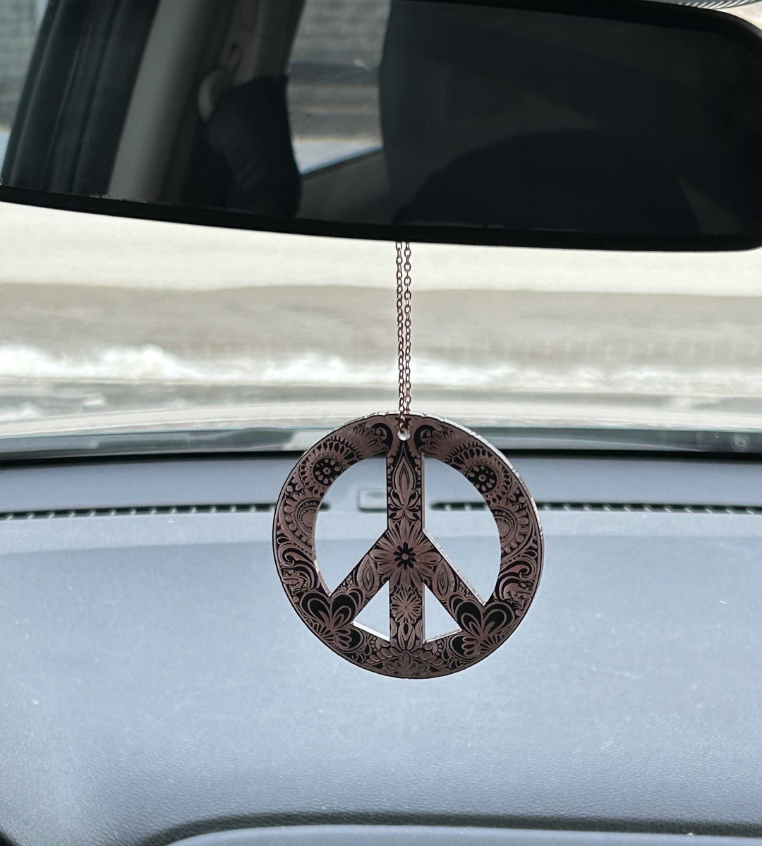 Peace Sign Car Charm Mirrored Acrylic Laser Engraved Car Accessories ...