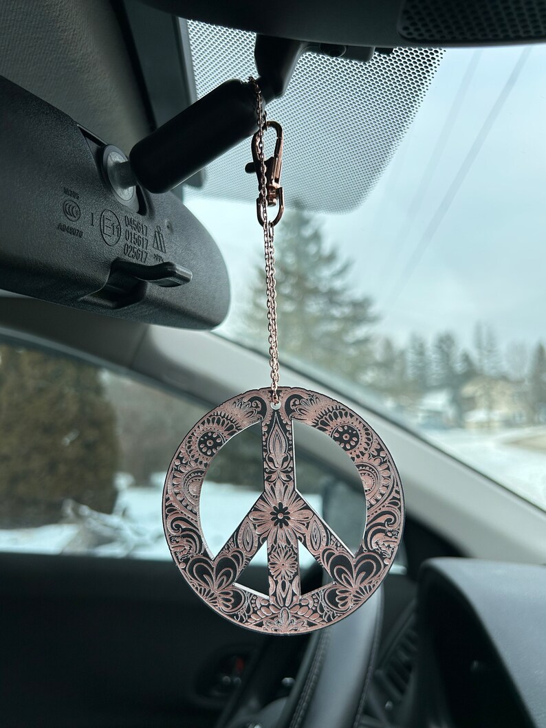 Peace Sign Car Charm Mirrored Acrylic Laser Engraved Car Accessories ...