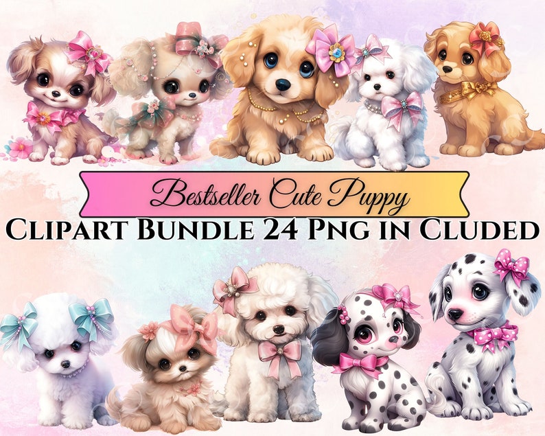 24 Cute Puppy Clipart Bundle, PNG Files, Adorable Baby Puppies, PNG ...