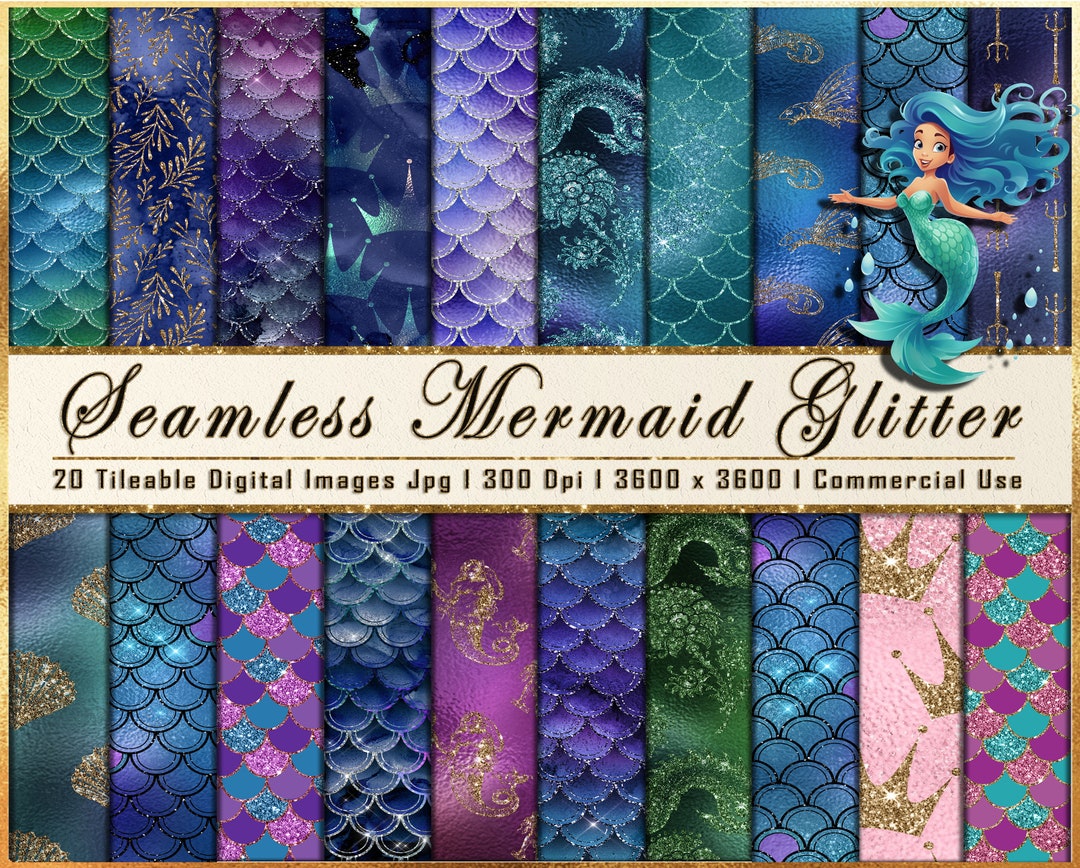 20 Mermaid Glitter Digital Papers | Mermaid Glitter Textures | 12" 300 ...