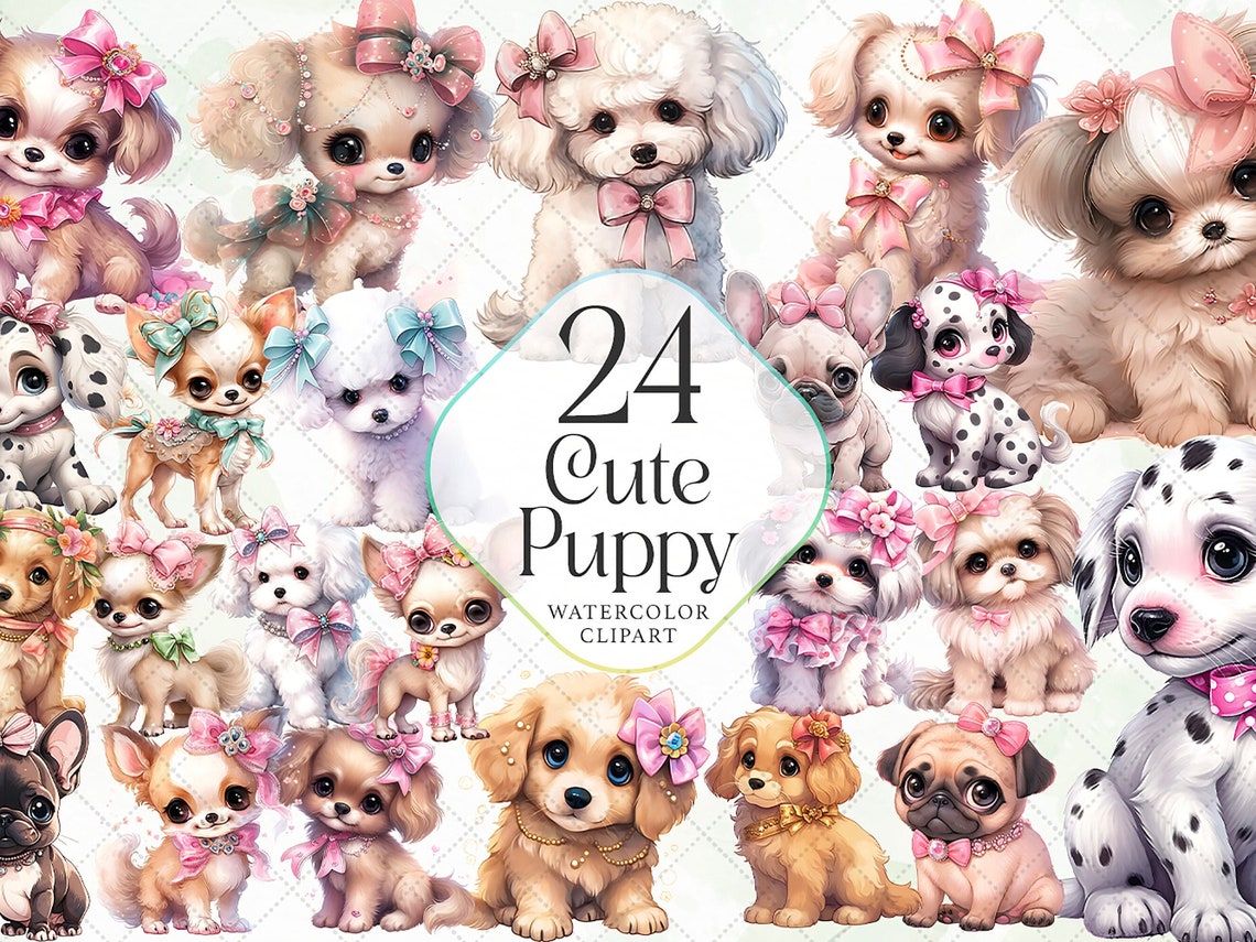 24 Cute Puppy Clipart Bundle, PNG Files, Adorable Baby Puppies, PNG ...