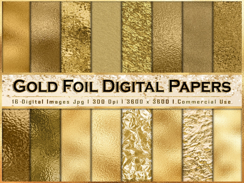16 Gold Foil Glitter Digital Papers | Gold Glitter Textures | 12" 300 ...