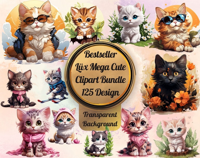 Cute Cat Clipart Bundle, Clip Art Set of 20 High Quality Pngs, Happy ...