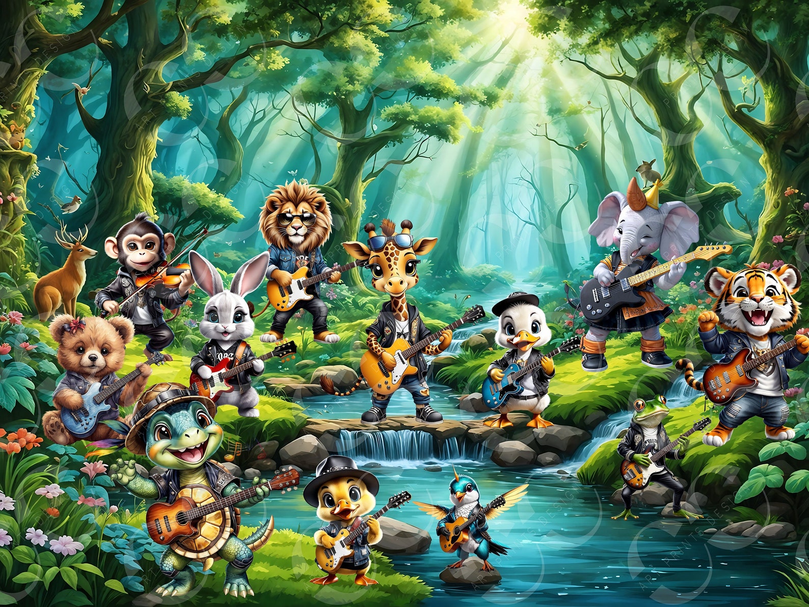 100+ Cute Cartoon Animals Playing Guitars Singing Songs. Animals ...