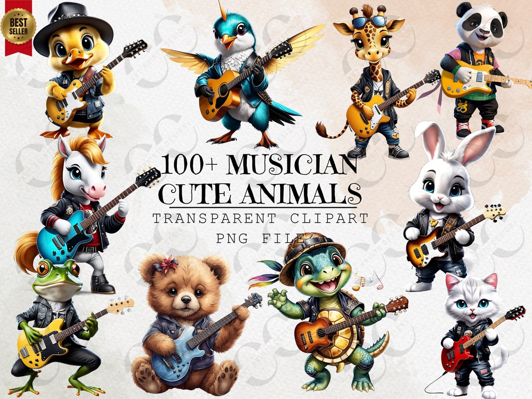 100+ Cute Cartoon Animals Playing Guitars Singing Songs. Animals ...