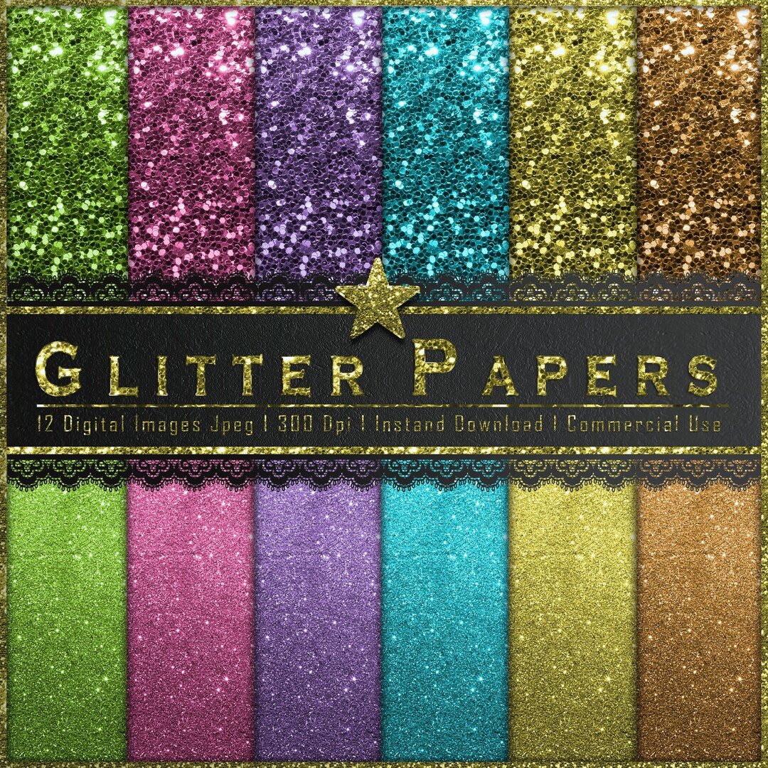 12 Glitter Digital Papers | Glitter Textures | 12" 300 Dpi Commercial ...