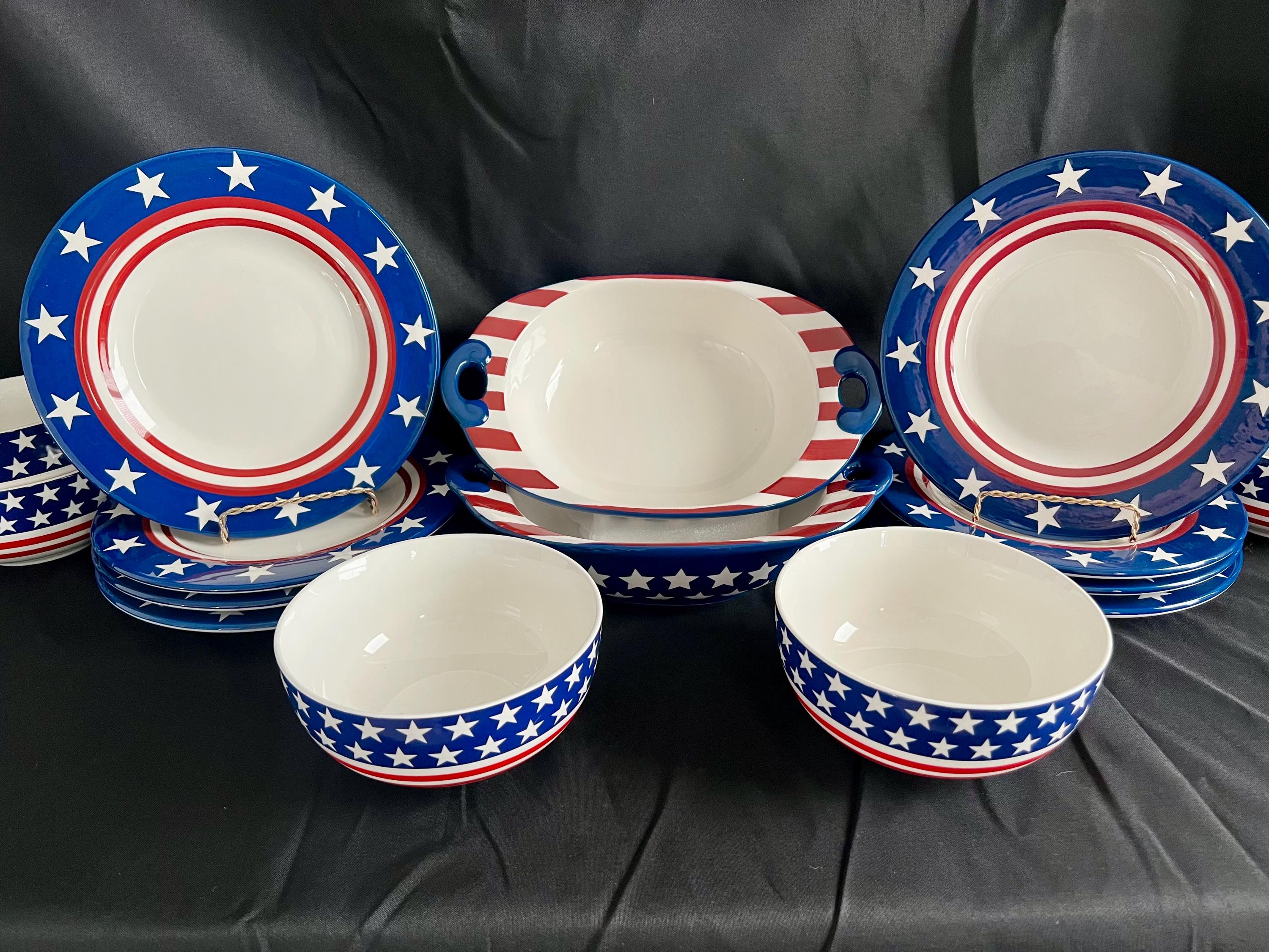 Pfaltzgraff Stars & Stripes Serving Bowls and Luncheon Plates ...