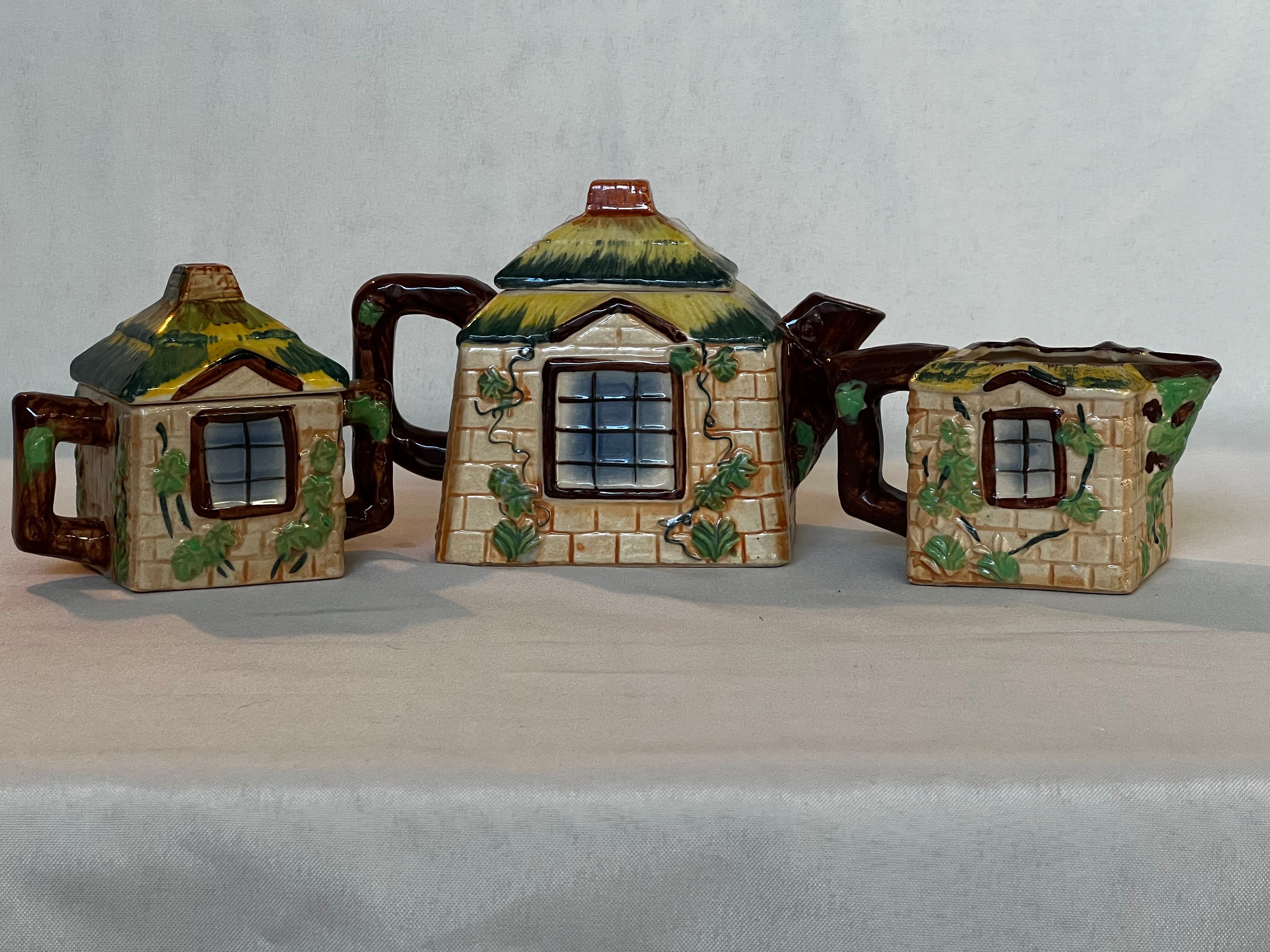 Vintage Cottage Tea Set Teapot, Sugar and Cream - Etsy