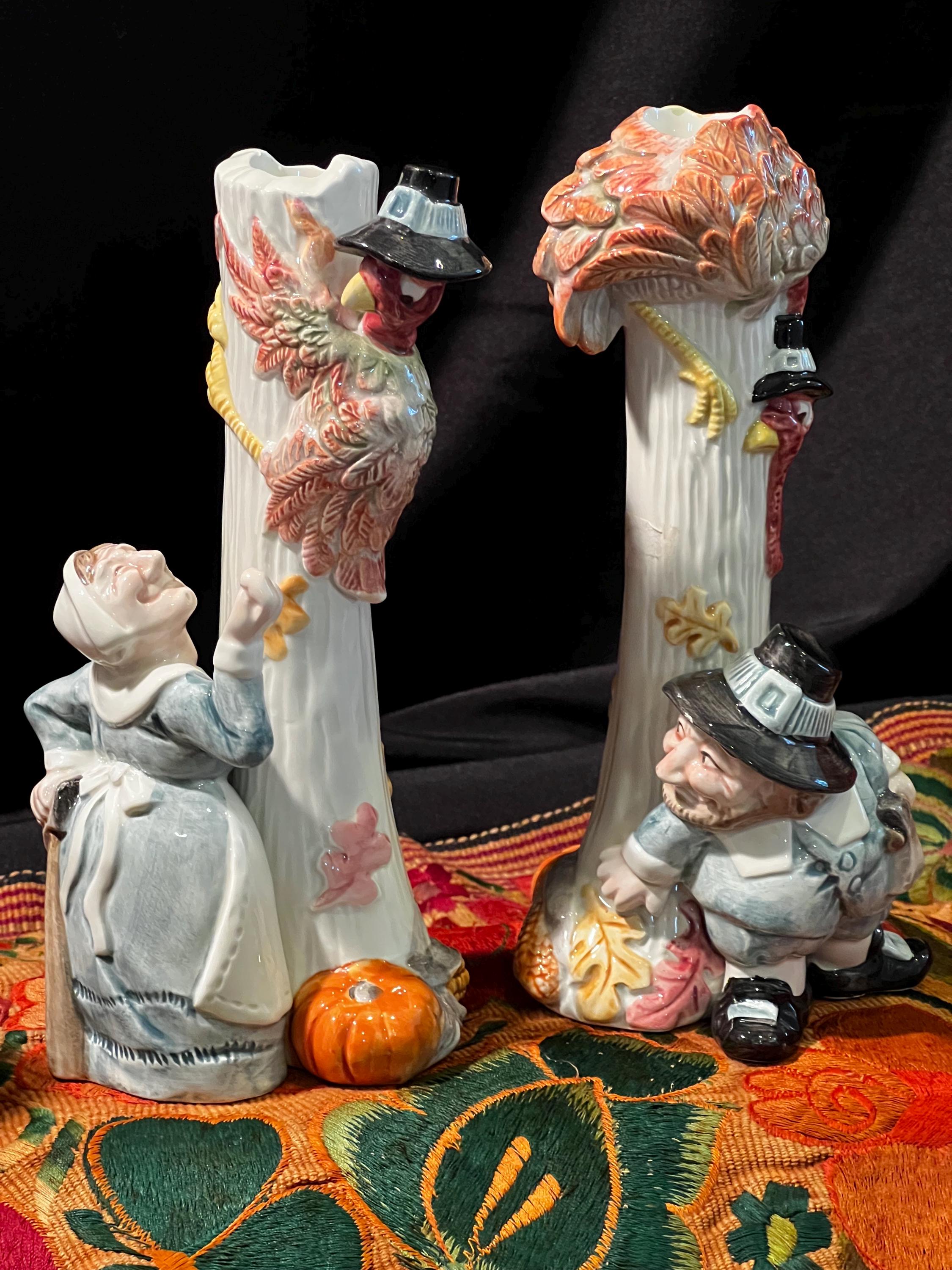 Fitz & Floyd Pilgrims Progress Thanksgiving Pitcher Candlesticks - Etsy
