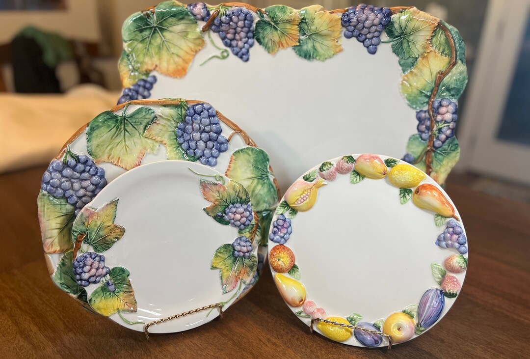 Majolica Grape Vine Dinner Plates | Salad Plates | 18 Inch Platter - Etsy