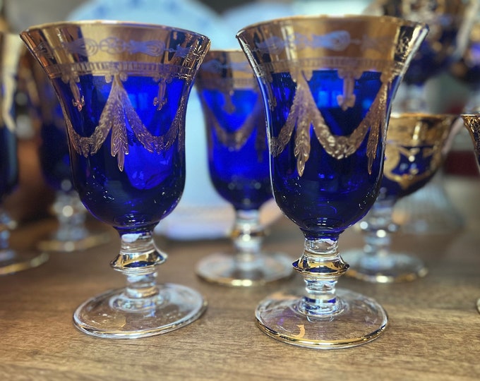Arte Italica Medici Cobalt Water Goblets - Etsy