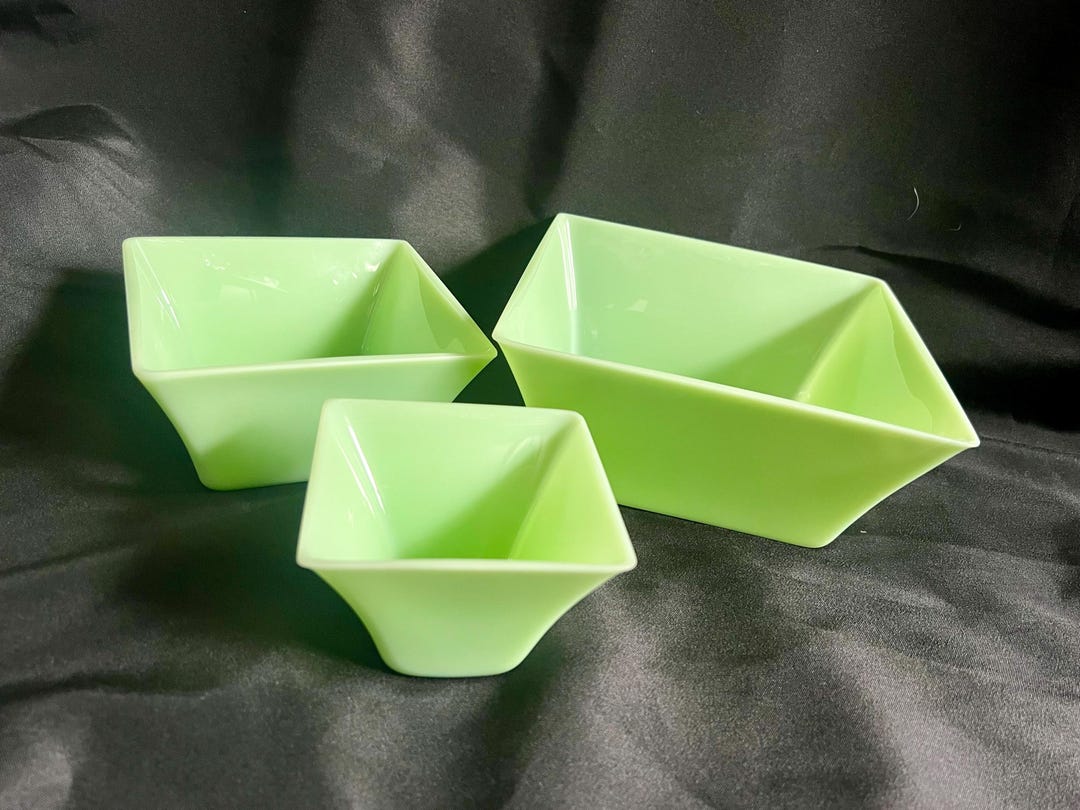 Square Jadeite Green Glass Bowls - Etsy