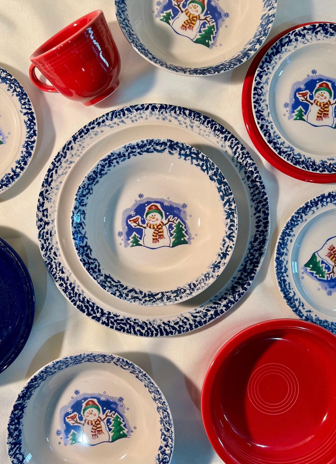 Sponge Painted Snowman Stoneware | Dinner Plates | Salad Plates ...