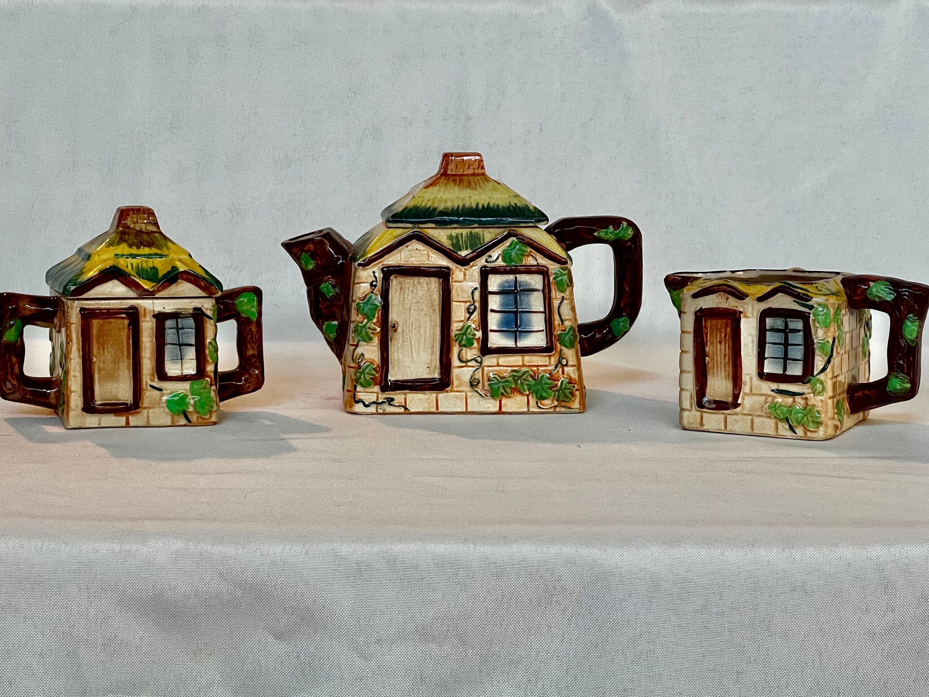 Vintage Cottage Tea Set Teapot, Sugar and Cream - Etsy